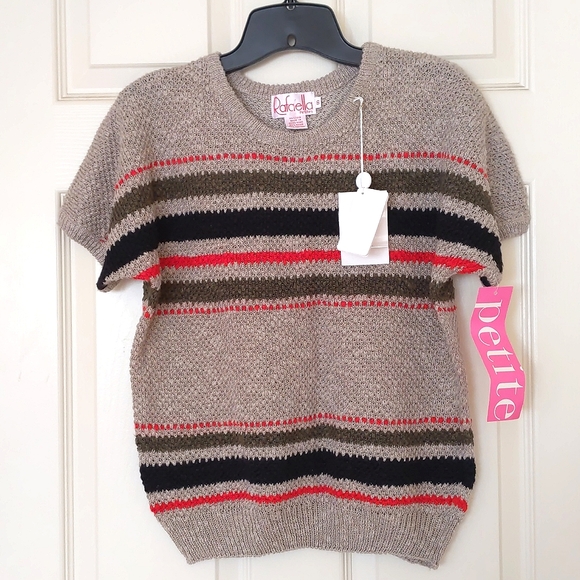 Rafaella Sweaters Nwt Womans Cottonramie Short Sleeve Crochet Sweater With Multi Color